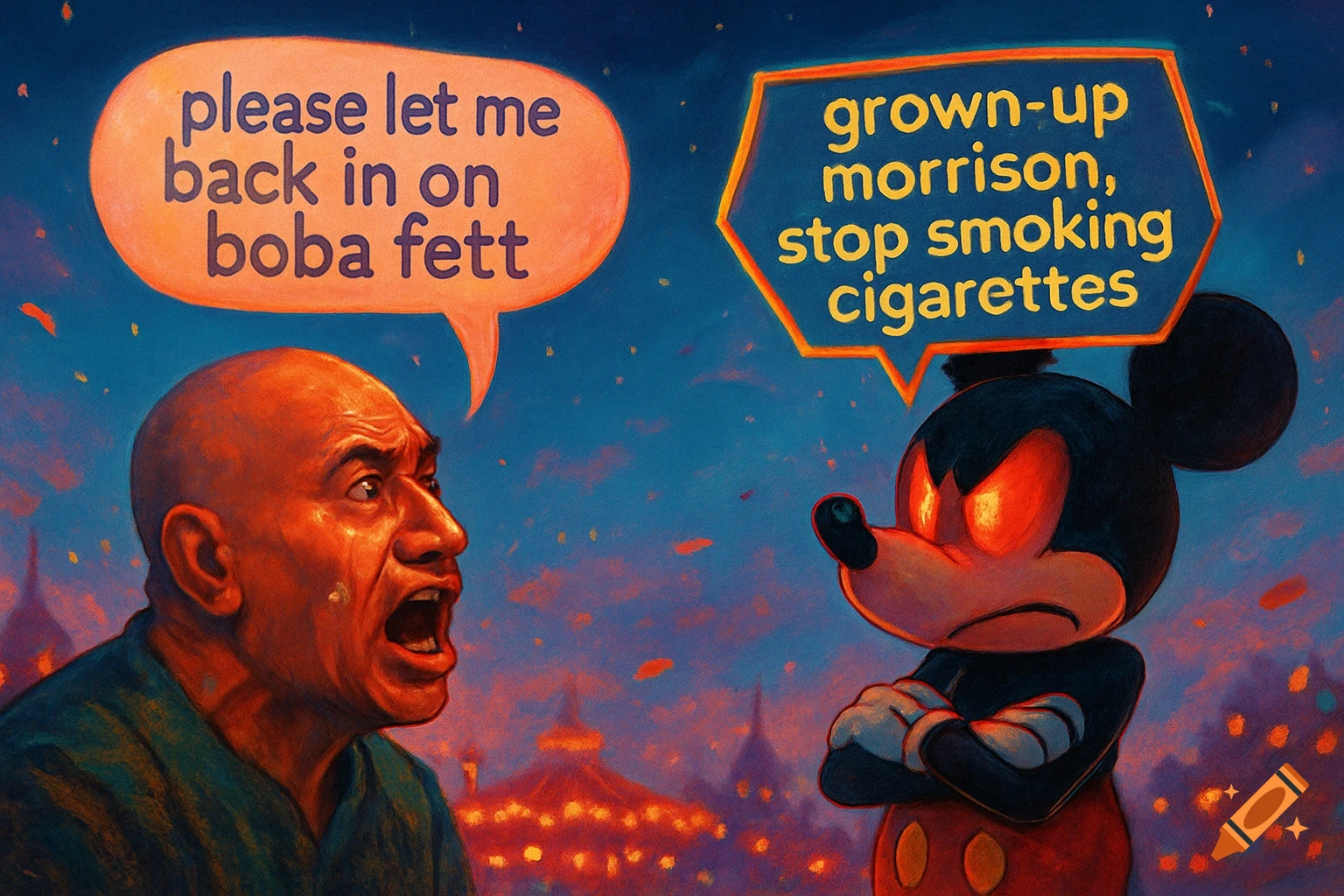 A bald man resembling Temuera Morrison yells "please let me back in on ...