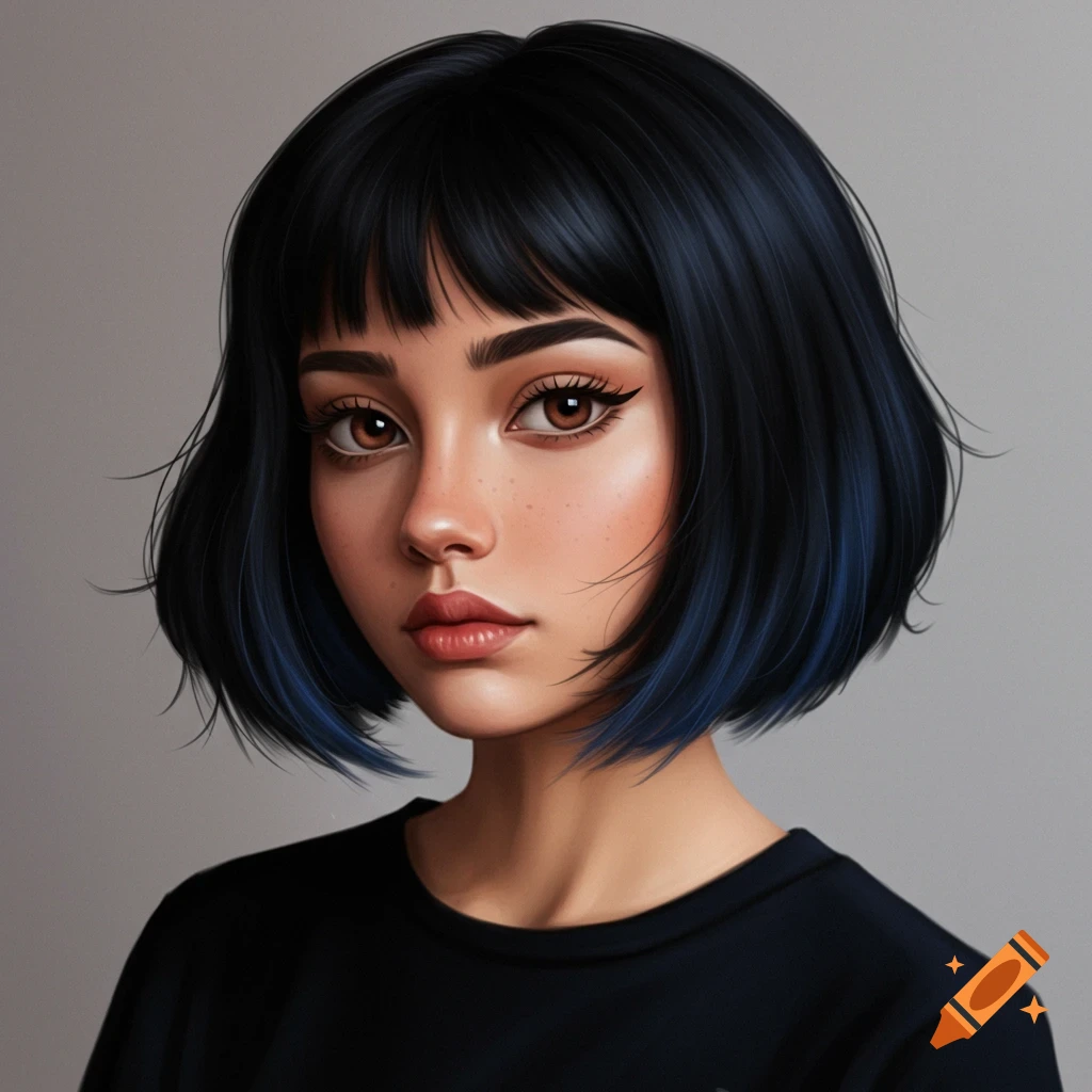 A digital art portrait of a young woman with a light brown bob haircut ...