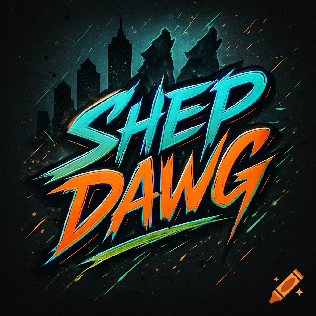 Stylized rap logo for 'SHEP DAWG' in vibrant blue and orange graffiti ...