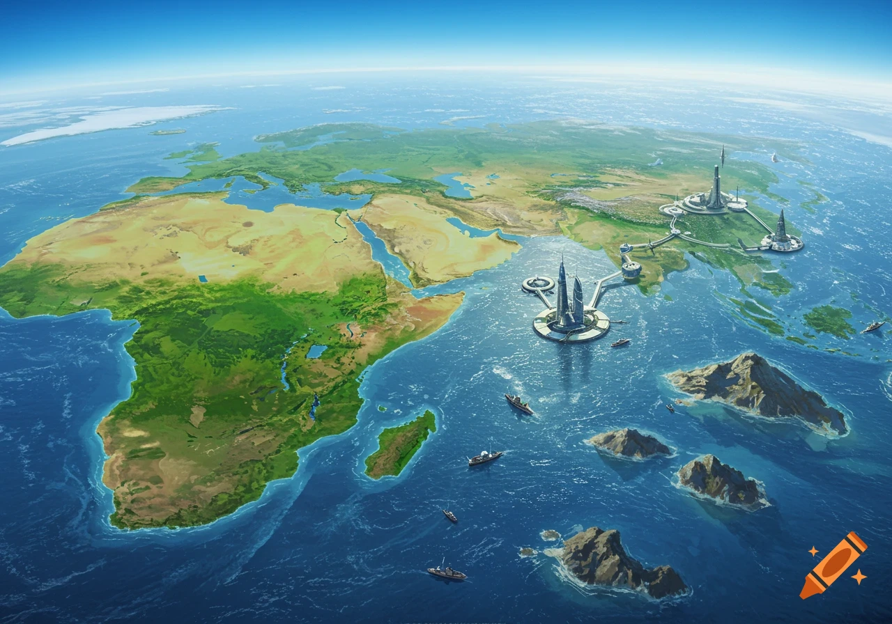 Futuristic digital map of Earth in 2100 AD, with a green Sahara ...