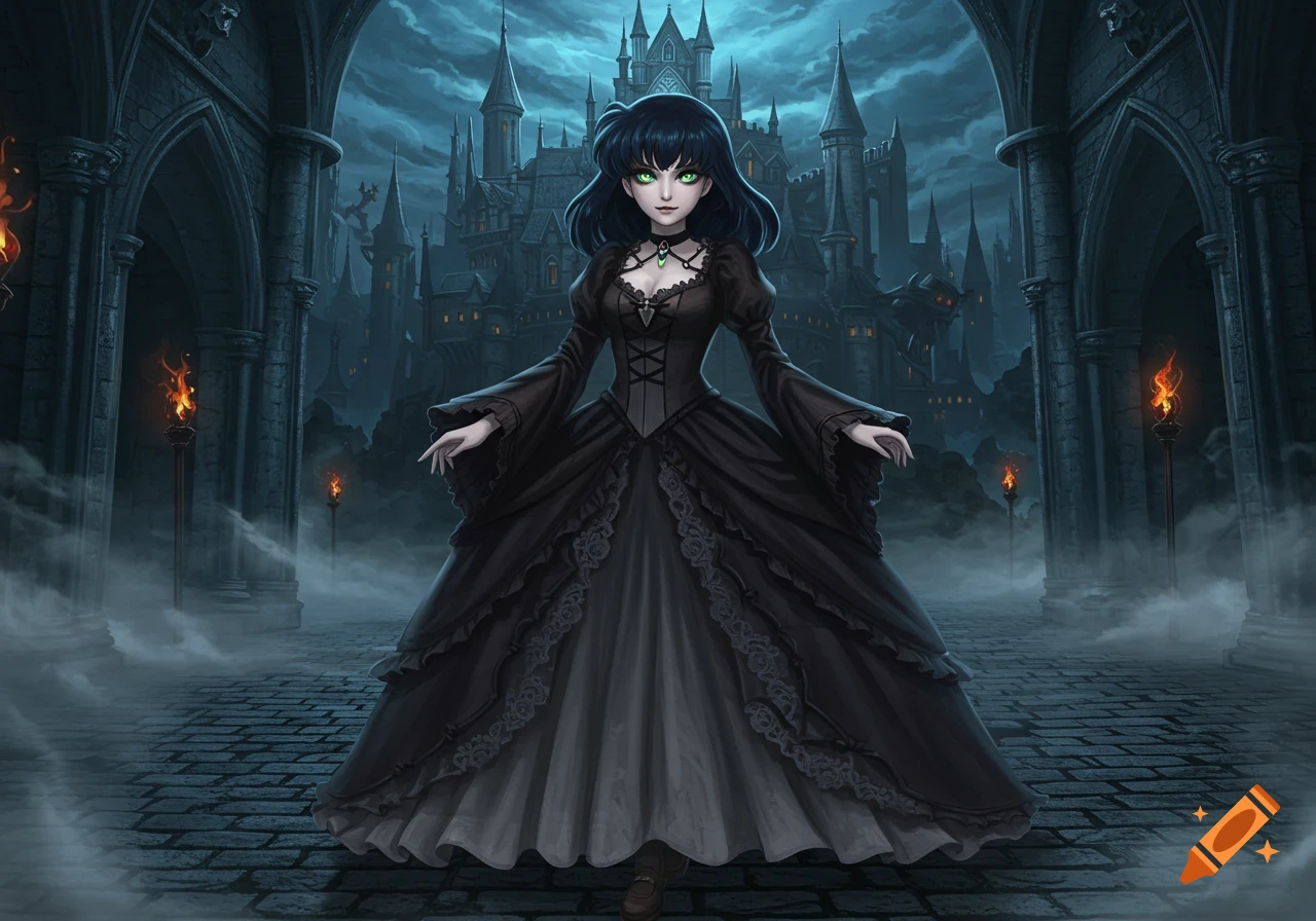 Japanese+black+gothic+dress created on Craiyon