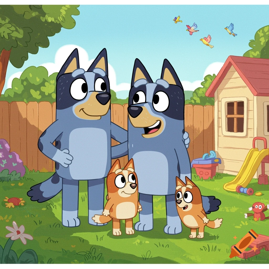 Bluey and a brown dog in a suit stand on a path at an outdoor wedding ...