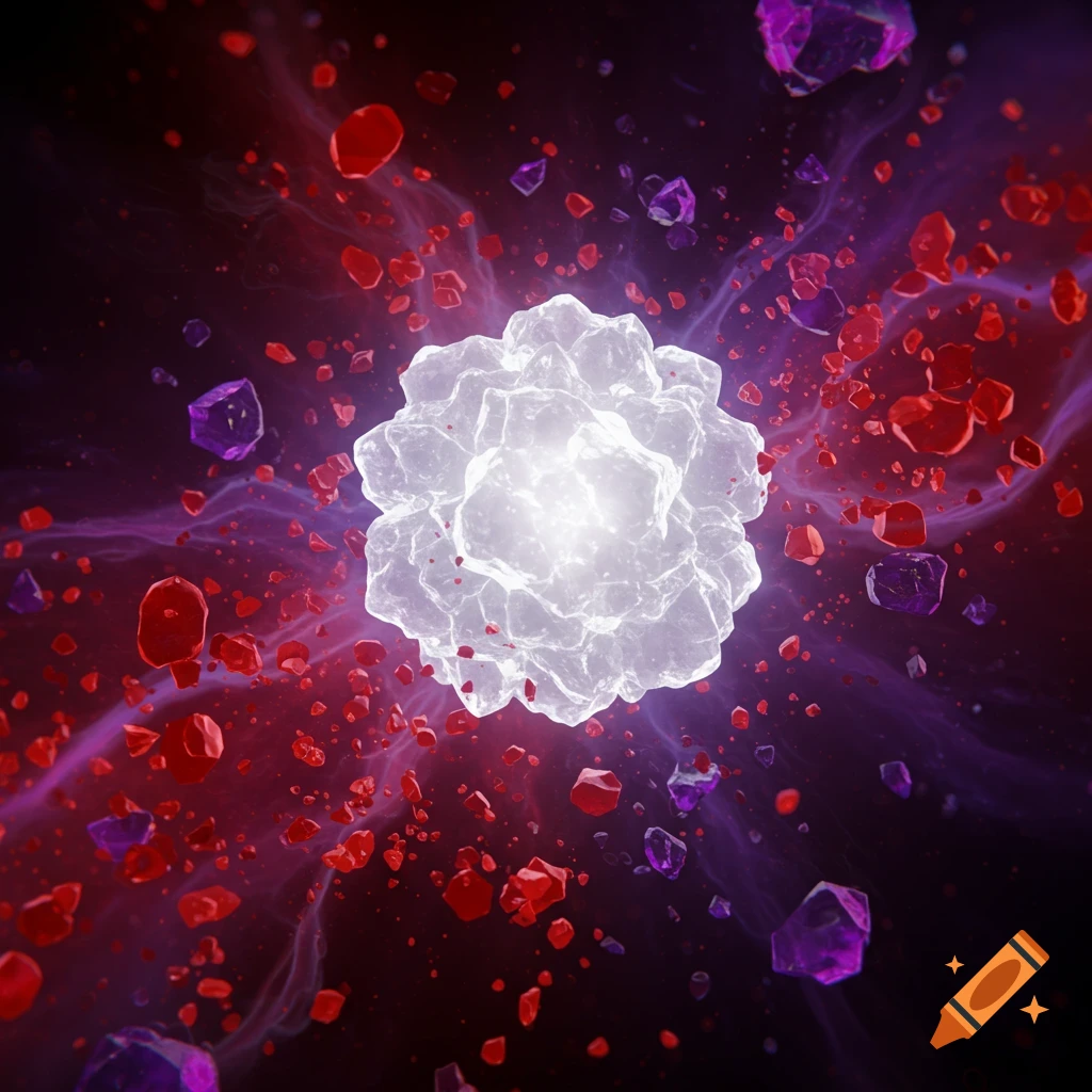 A brain-like sphere split into an icy blue side with snowflakes and a ...