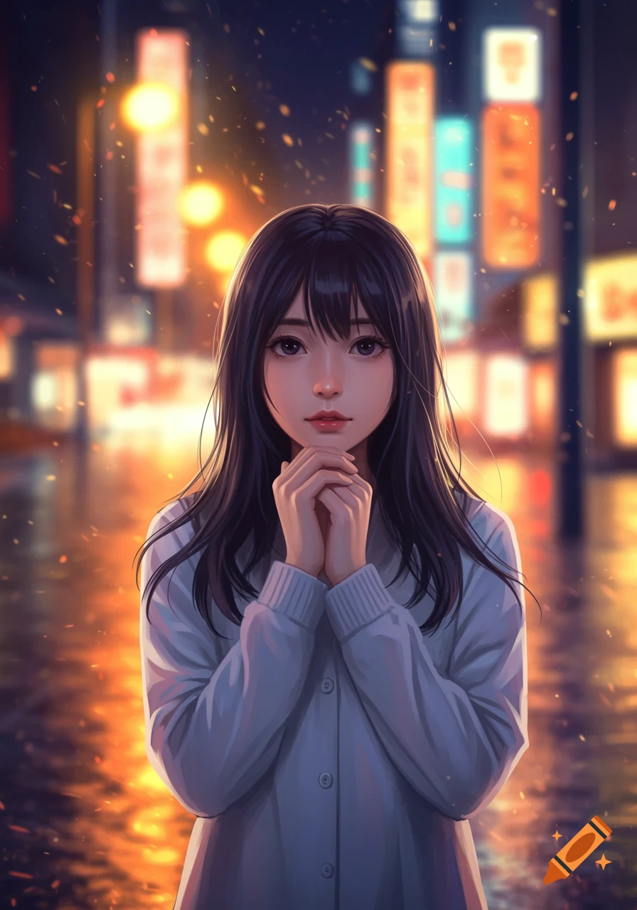 Three-panel anime illustration of a young woman in a snowy landscape ...