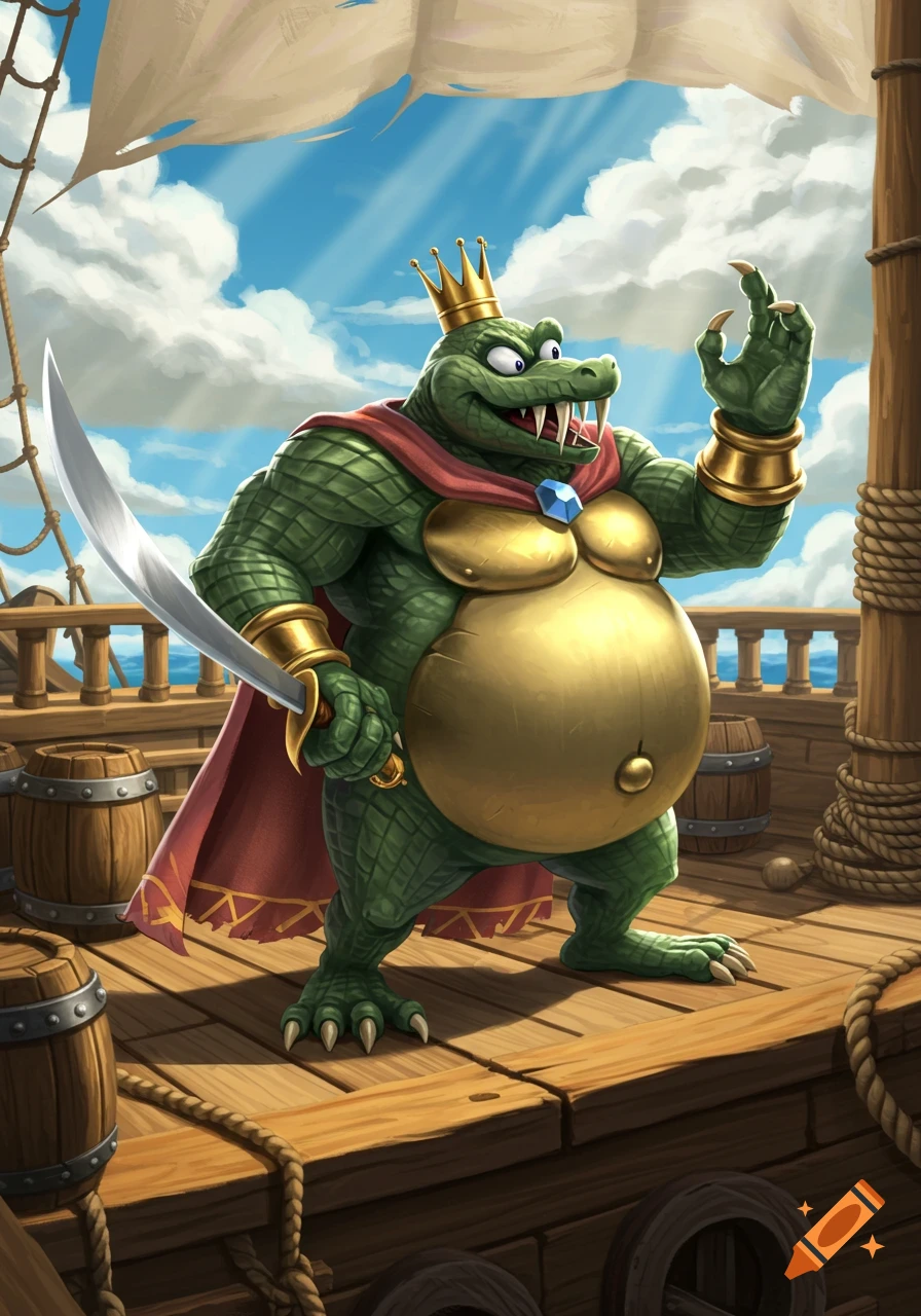Cartoon illustration of King K. Rool sitting under a large tree ...