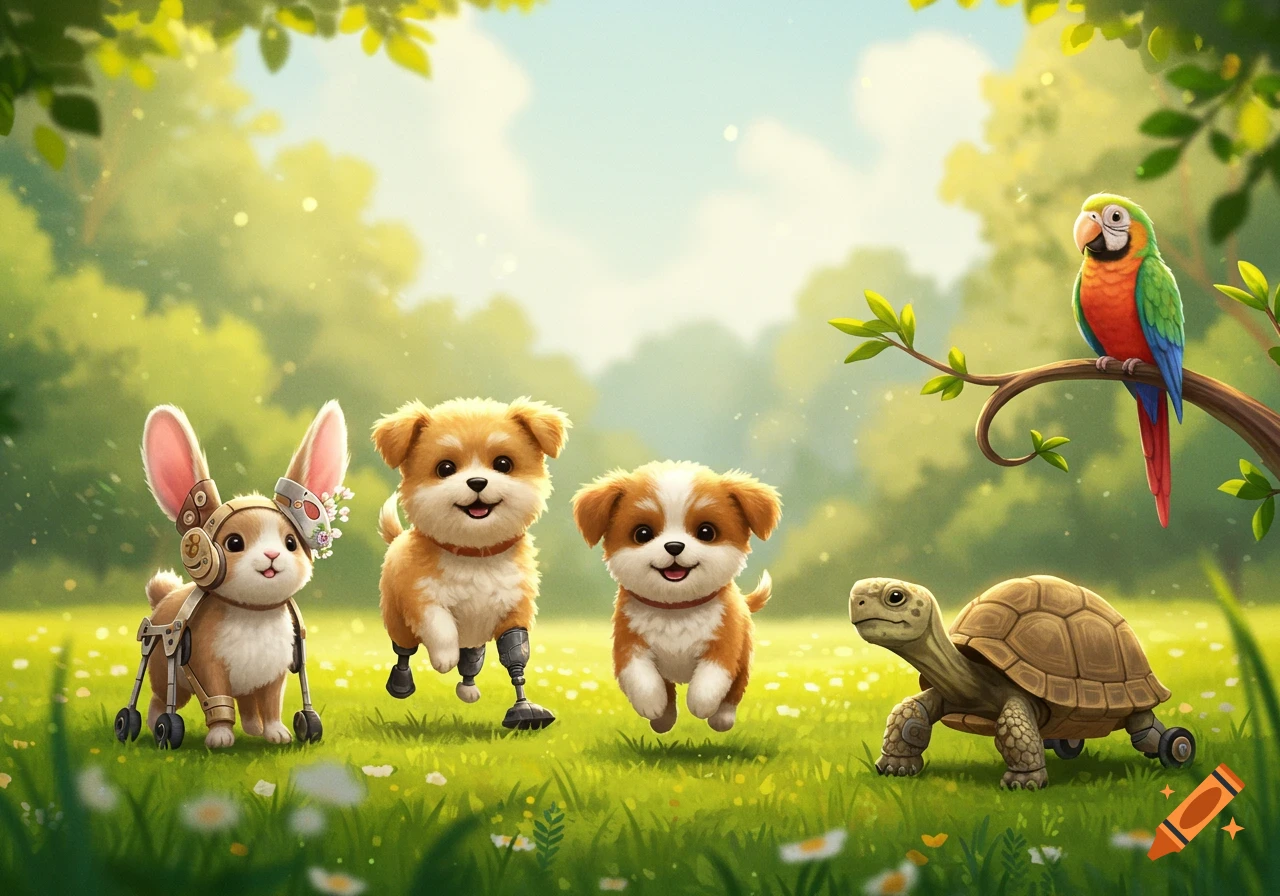 Diverse pets: Siamese cat, brown poodle, white Persian cat, orange ...