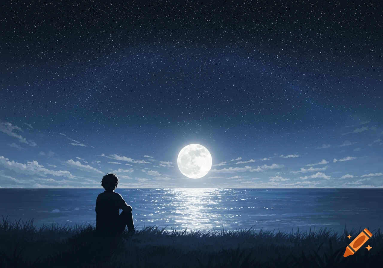 A silhouetted man sits on a dock with his feet in a misty lake, facing ...