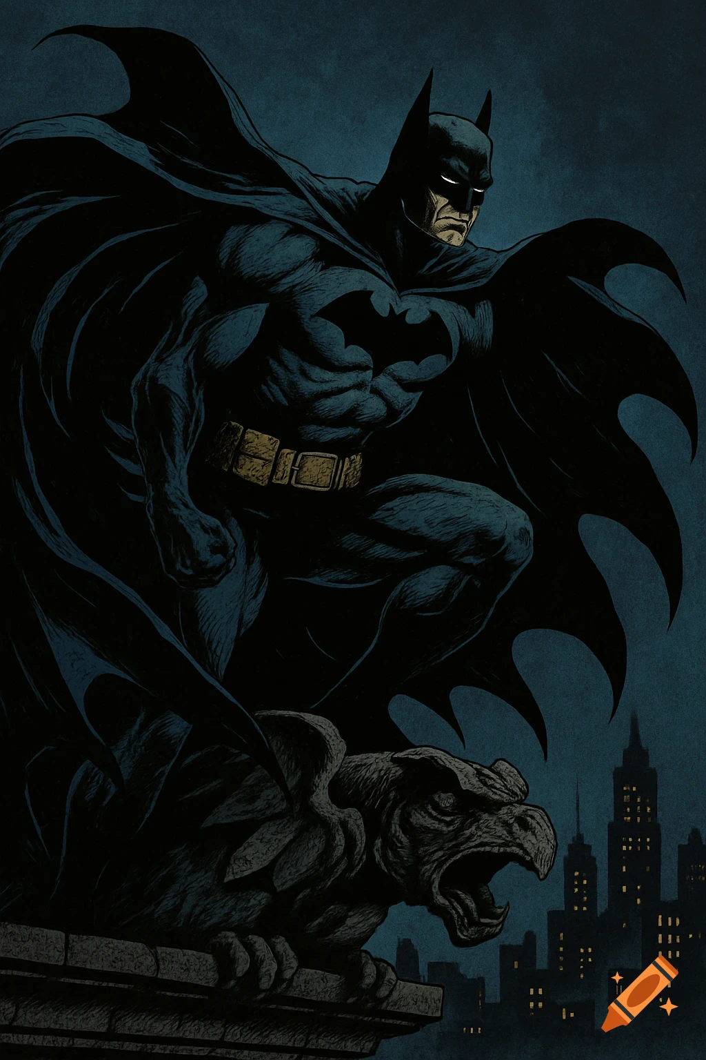 Batman drives a glowing jack-o'-lantern shaped car through a dark city ...