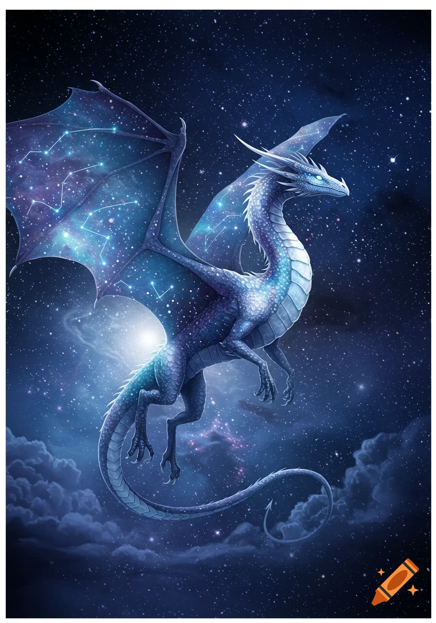 A majestic, iridescent butterfly dragon with shimmering wings soars ...