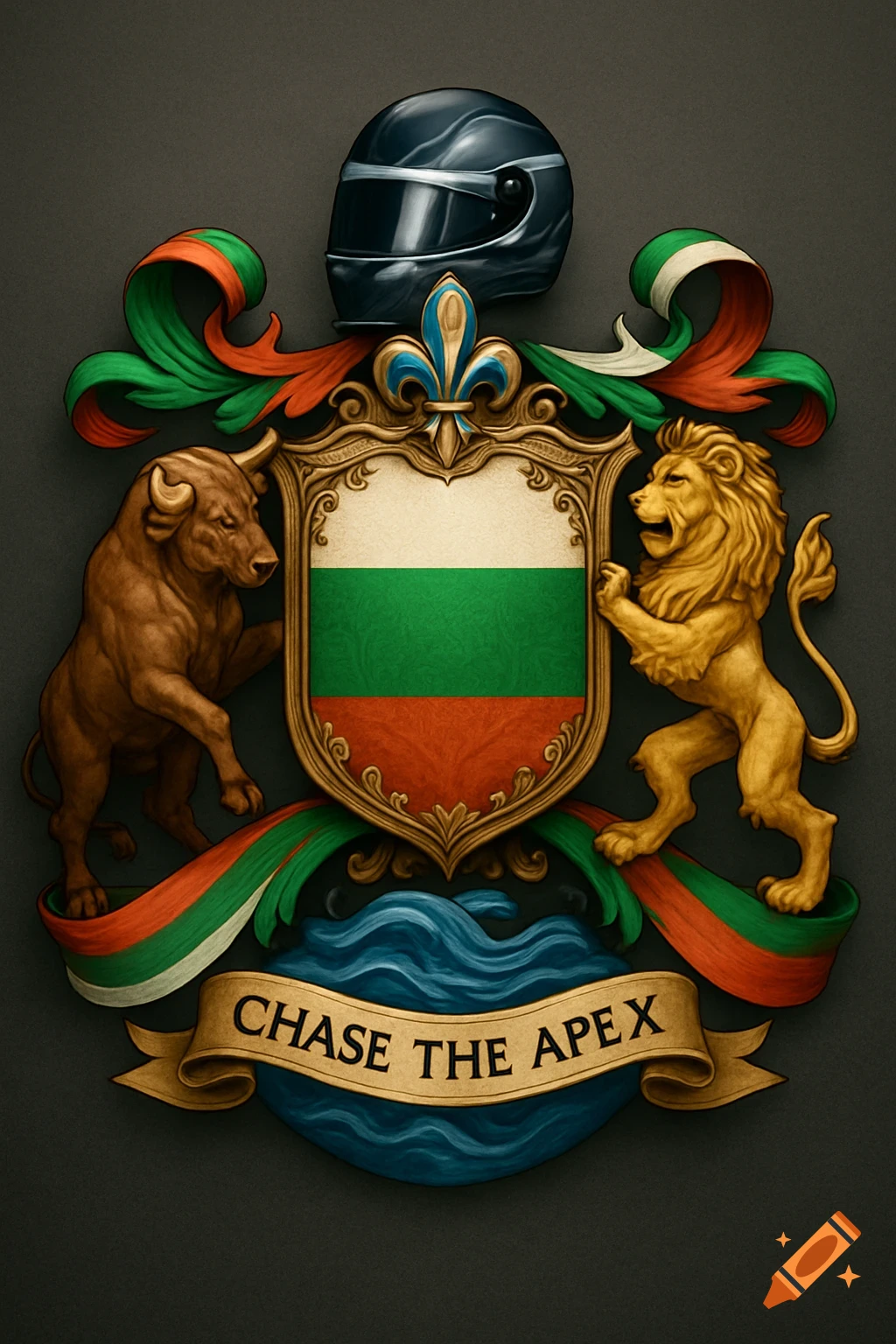 Ornate heraldic coat of arms with a knight's helmet, a shield ...