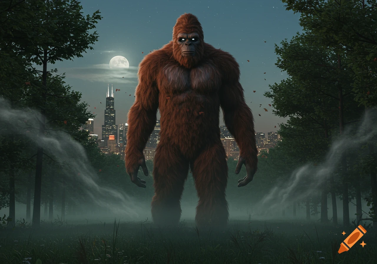 A muscular, furry brown Bigfoot body with no head, standing against a white background. on Craiyon