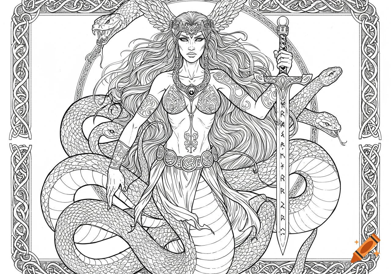 Line art drawing of a wind god with long flowing hair and robes ...