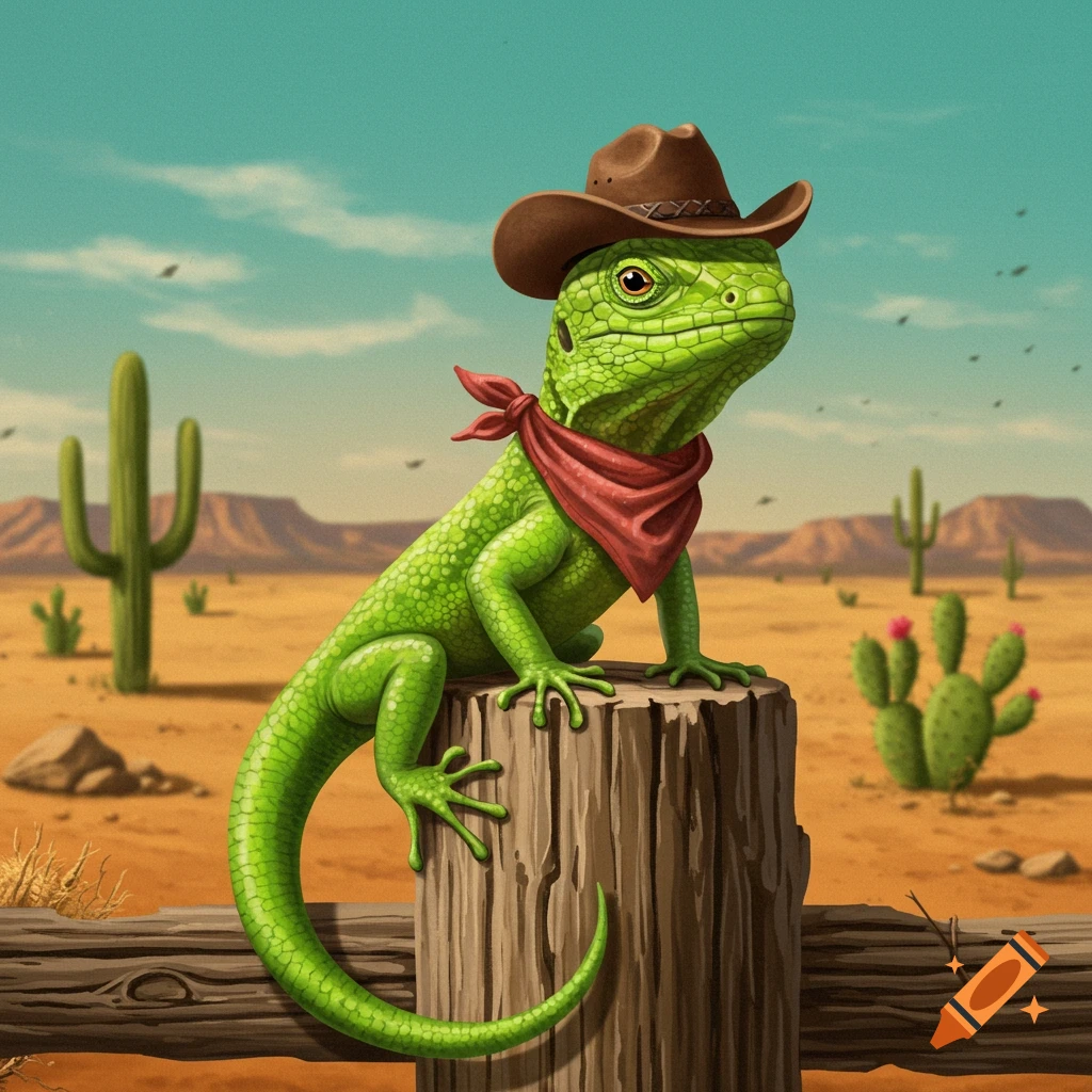 A disgruntled green Grinch wearing a cowboy hat and red bandana stands ...