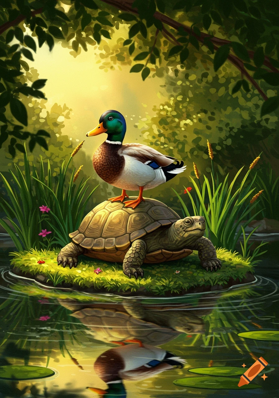 Family of ducks swimming in a peaceful duck pond on Craiyon