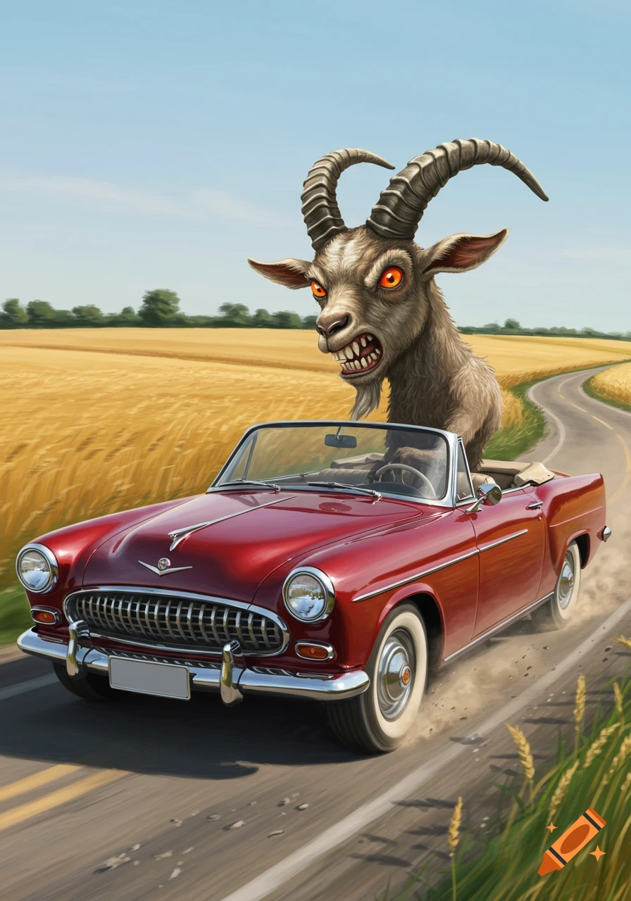 Angry Goat Driving Car created on Craiyon