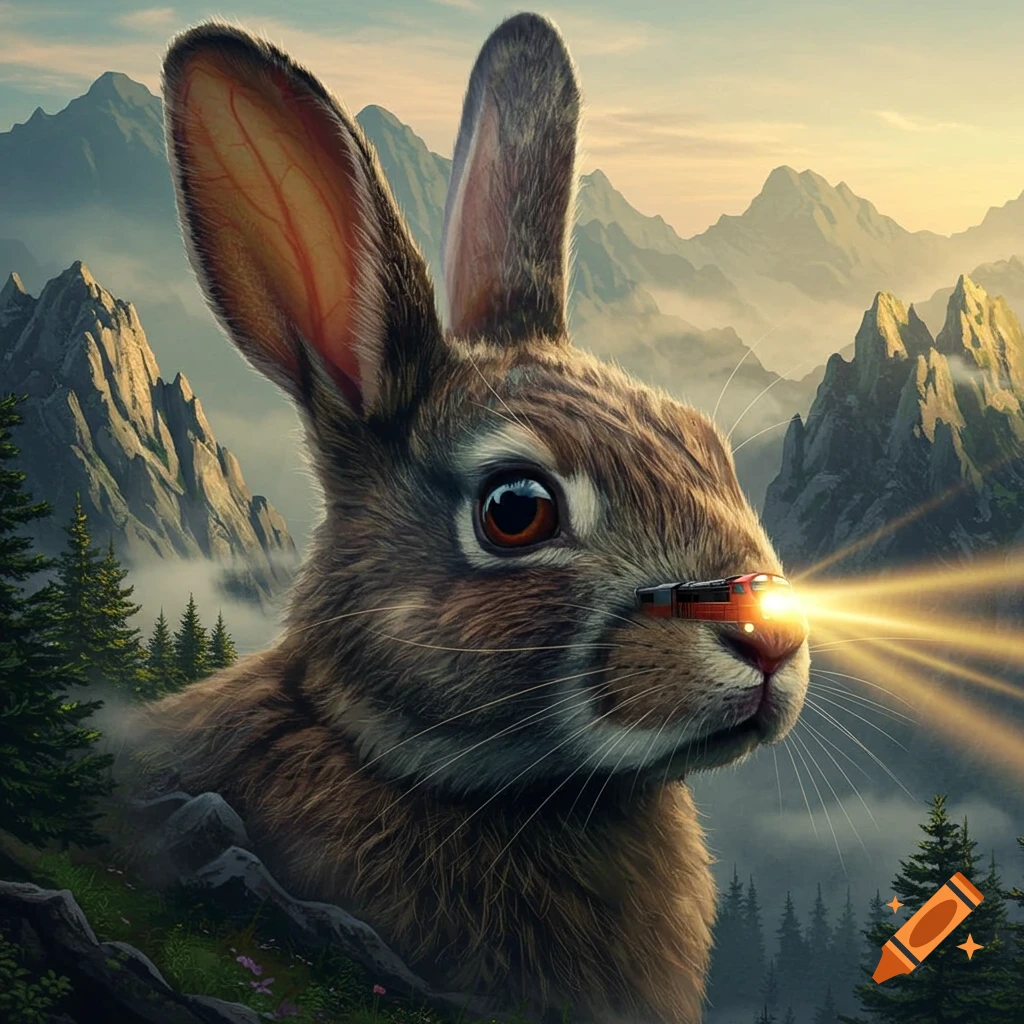 Stylized logo of a white rabbit in front of a snow-capped mountain ...