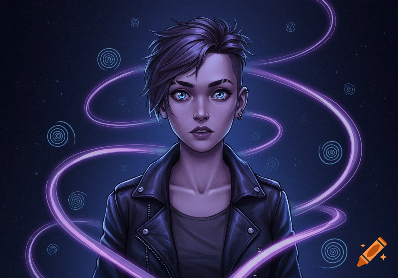 An elegant woman in a black outfit and hat holds a pen and a speaker ...