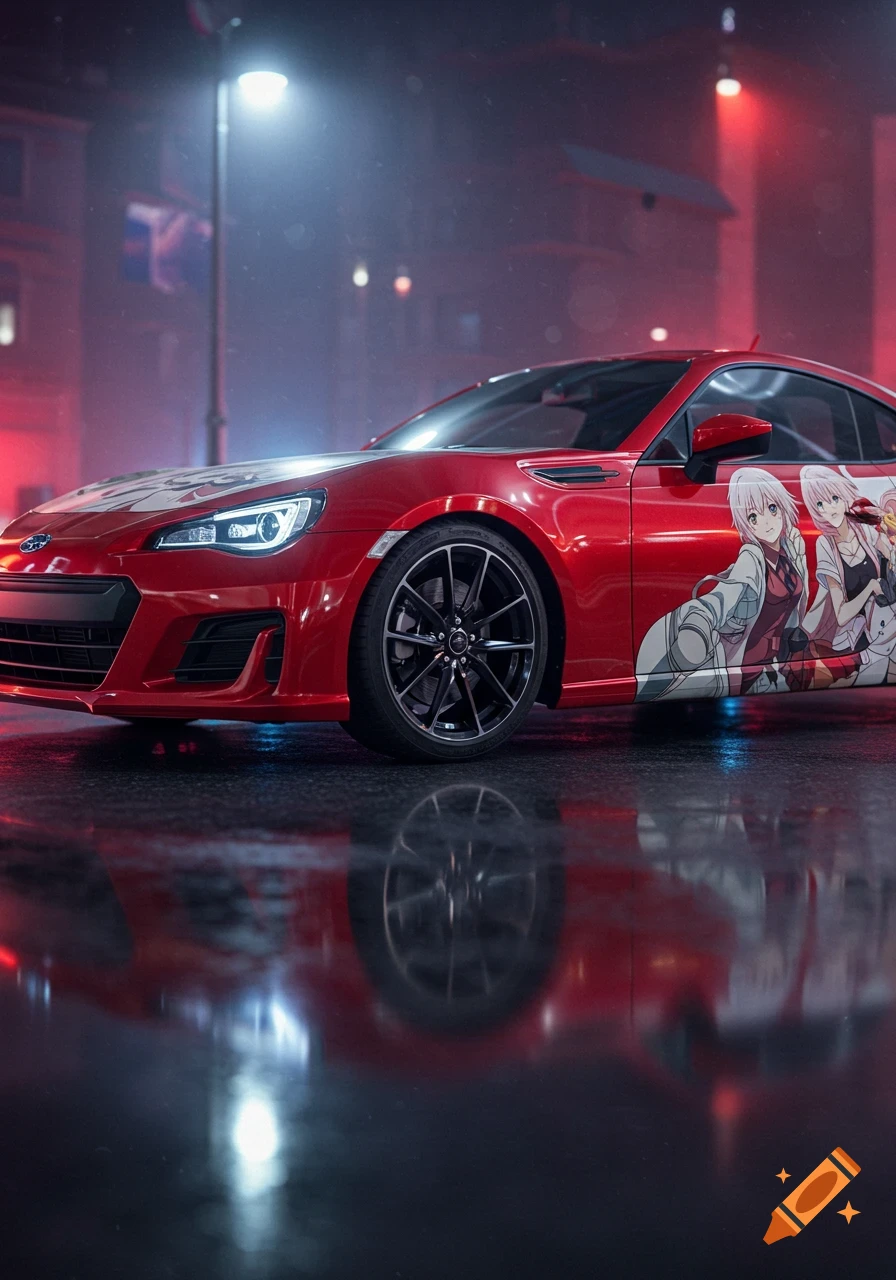 A sleek black Porsche sports car with red racing stripes and accents ...