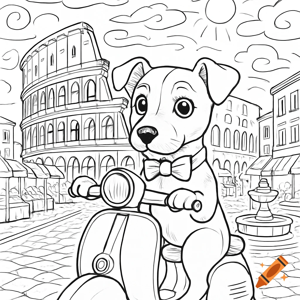 A coloring book page shows two smiling kids walking on a cobblestone ...