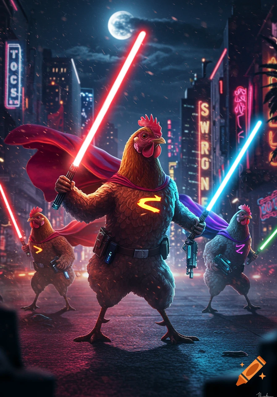 A giant, glowing-eyed duck with green wings attacks people with energy ...