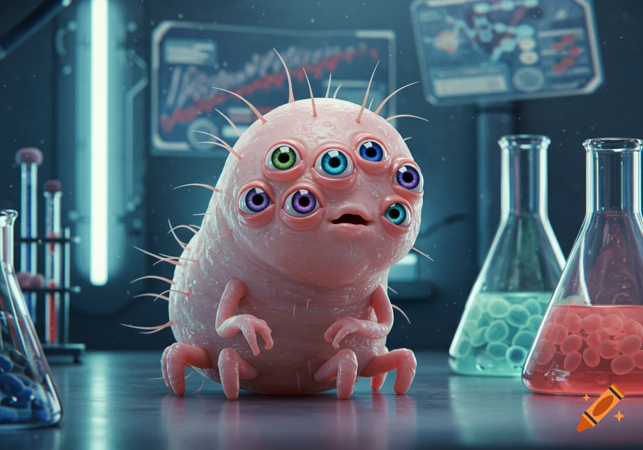 Goofy green slimy blob monster with big eyes and a wide smile, standing ...