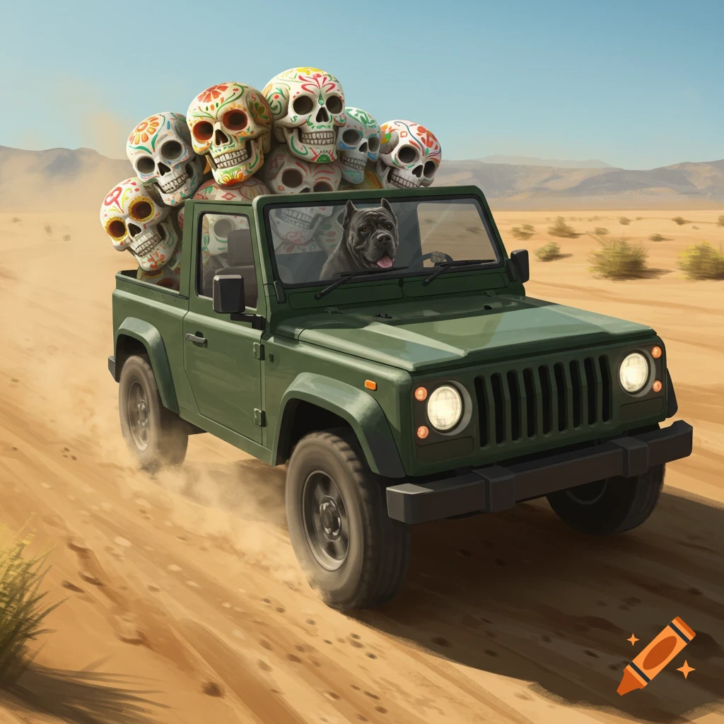 An army jeep with a man in uniform and two women in medieval armor ...