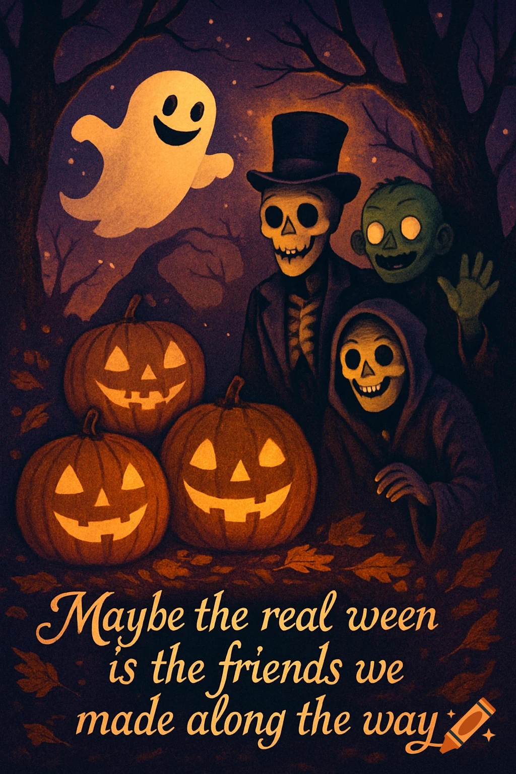 Stylized Halloween logo for 'Jennifer Van Veghe' with glowing pumpkins ...