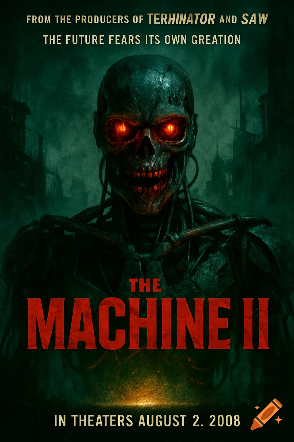 A horror movie poster shows a man transforming into a furry, screaming ...