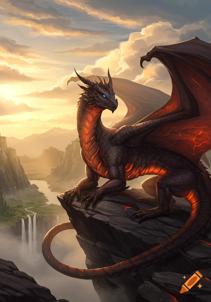 A metallic dragon with glowing eyes flies over a neon-lit futuristic ...