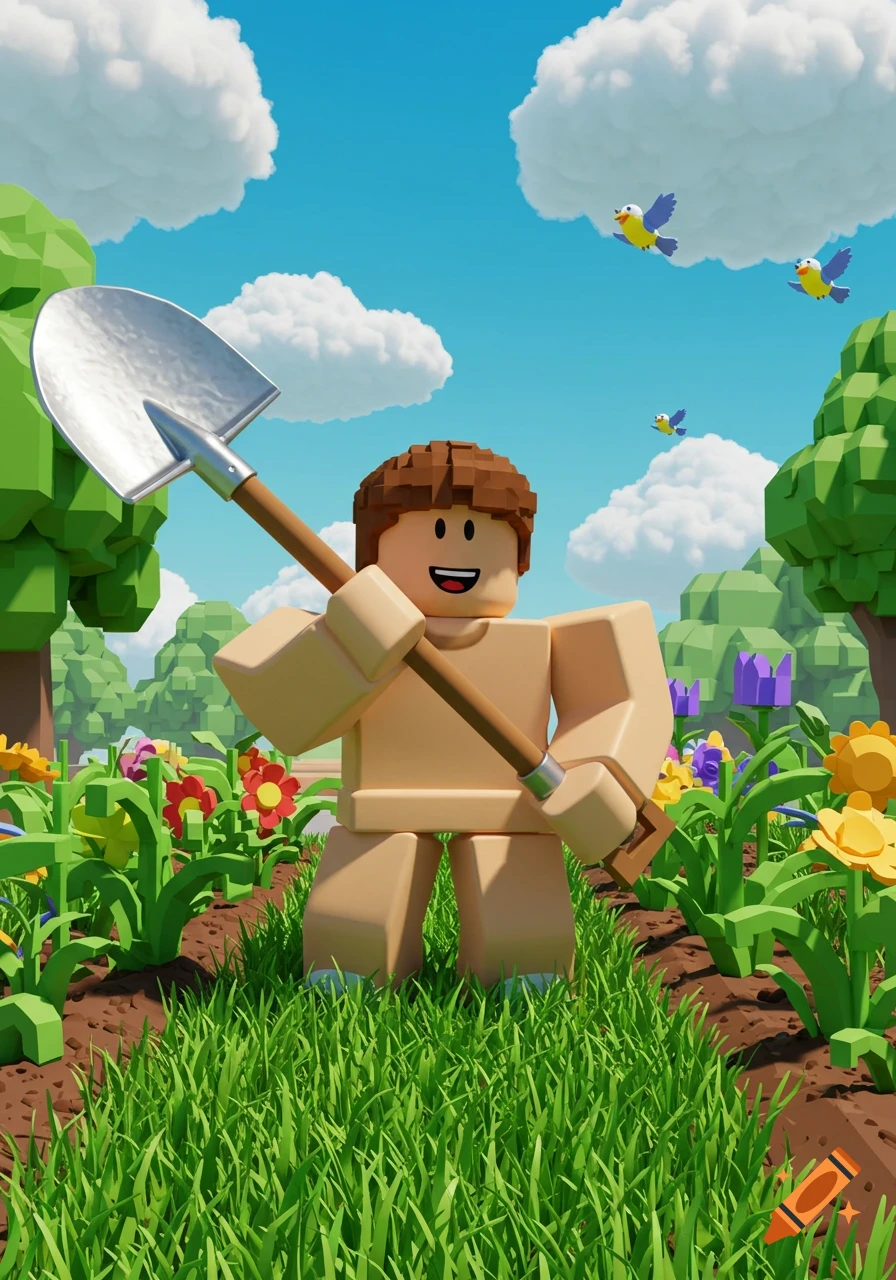 A yellow Roblox character balances a pepperoni pizza on its head in a ...