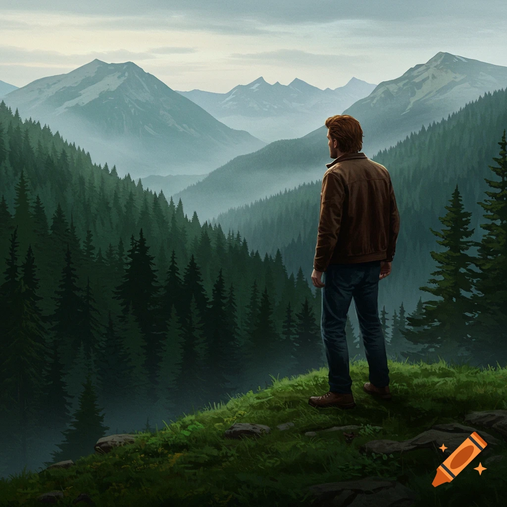 A woman runs frantically through a misty forest on a gravel path ...