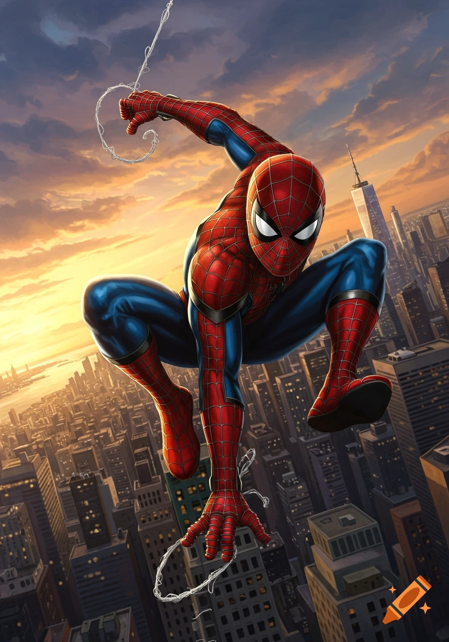 Spider-Man swings through a black and white city with minimal details ...