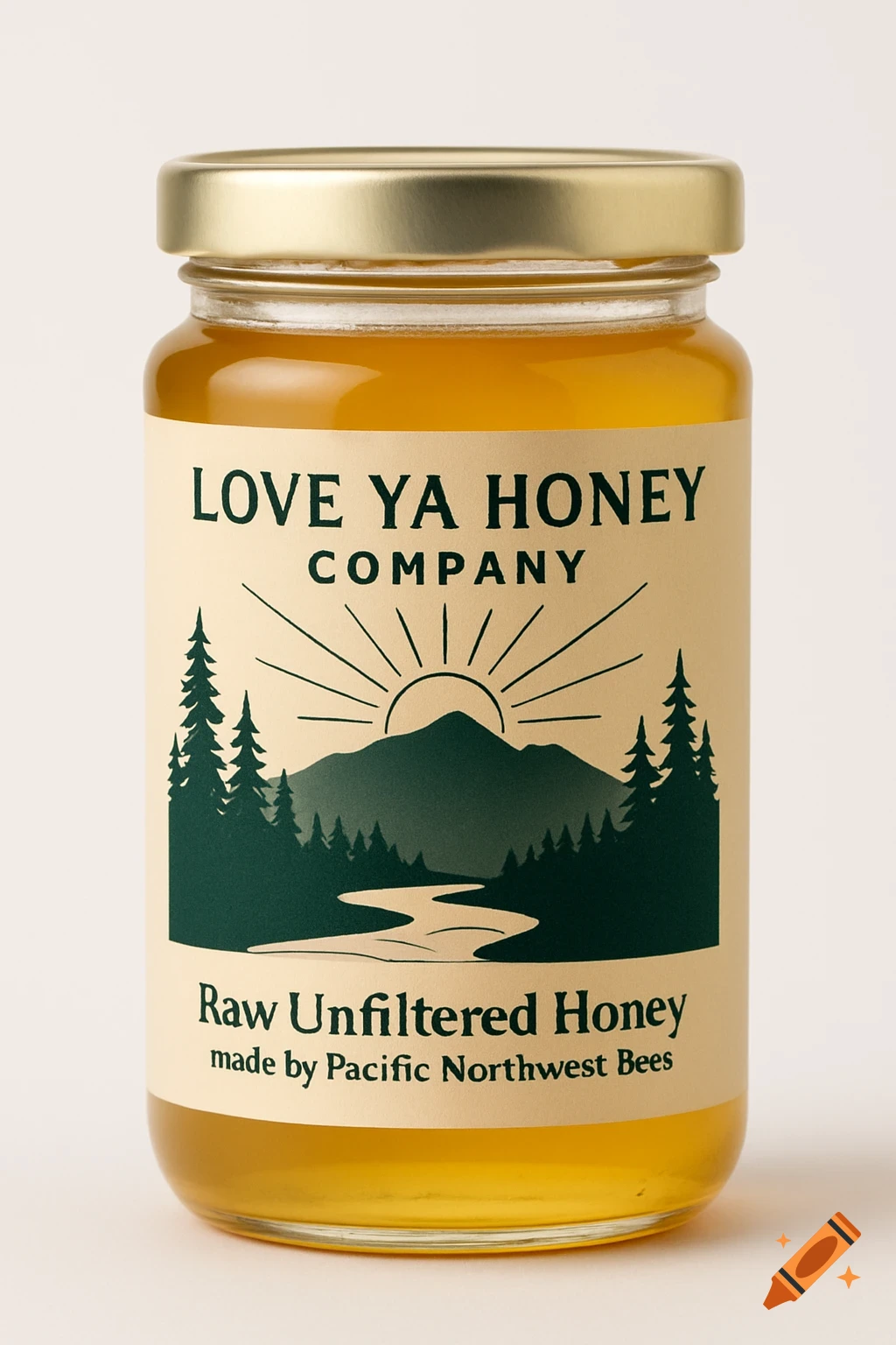 A minimalist honey jar label with a Pacific Northwest theme, showing ...