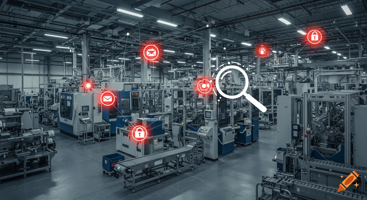 Photorealistic industrial machine with safety guards, yellow warning ...