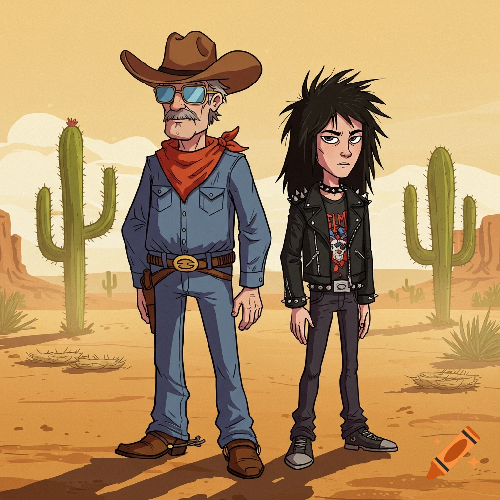 A cartoon cowboy with a gun faces a diverse crowd in a Toca Life style ...