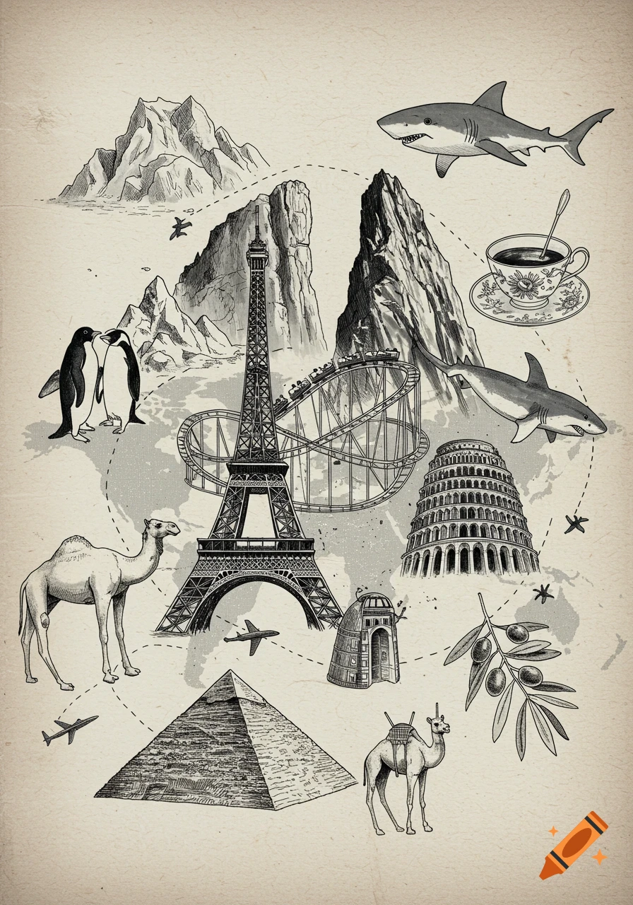 Black outline illustration of the Great Sphinx and three pyramids in ...