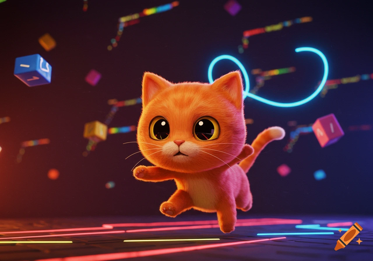 A colorful robot clown with bright eyes and a big smile juggles five ...