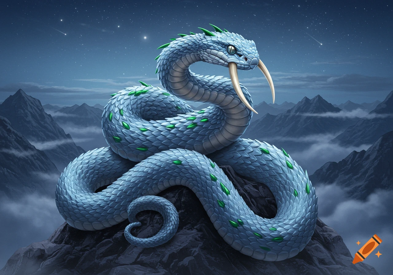 A vibrant, multicolored snake with its mouth open, fangs showing ...