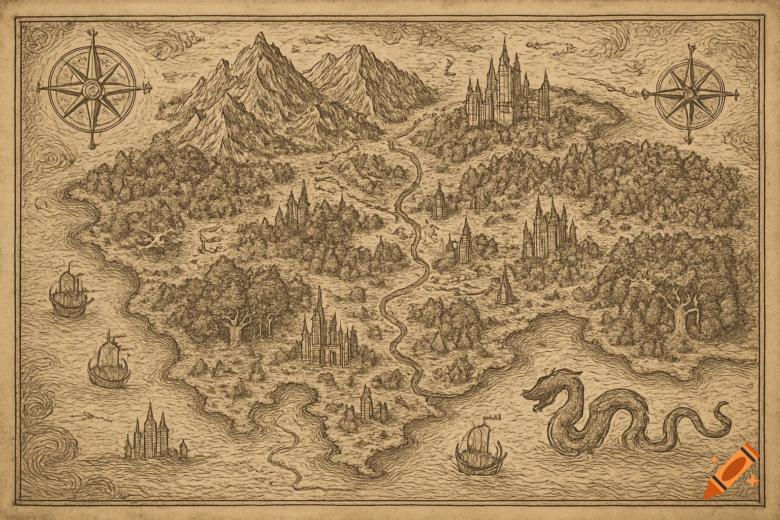 An aged, illustrated map of Ancient Greece showing cities like Delphi ...