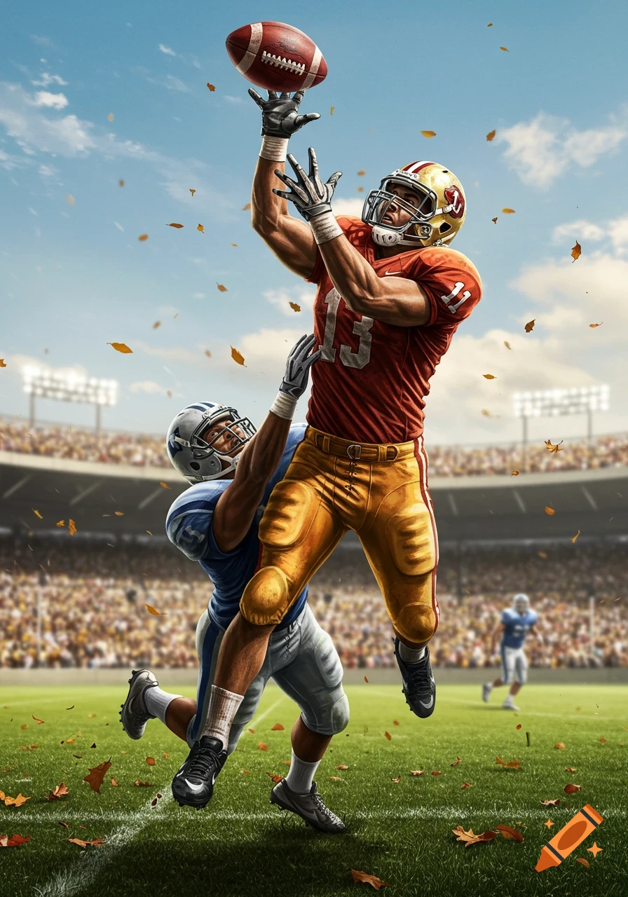 A cartoon man in a blue football jersey with the number 7 sits on a ...