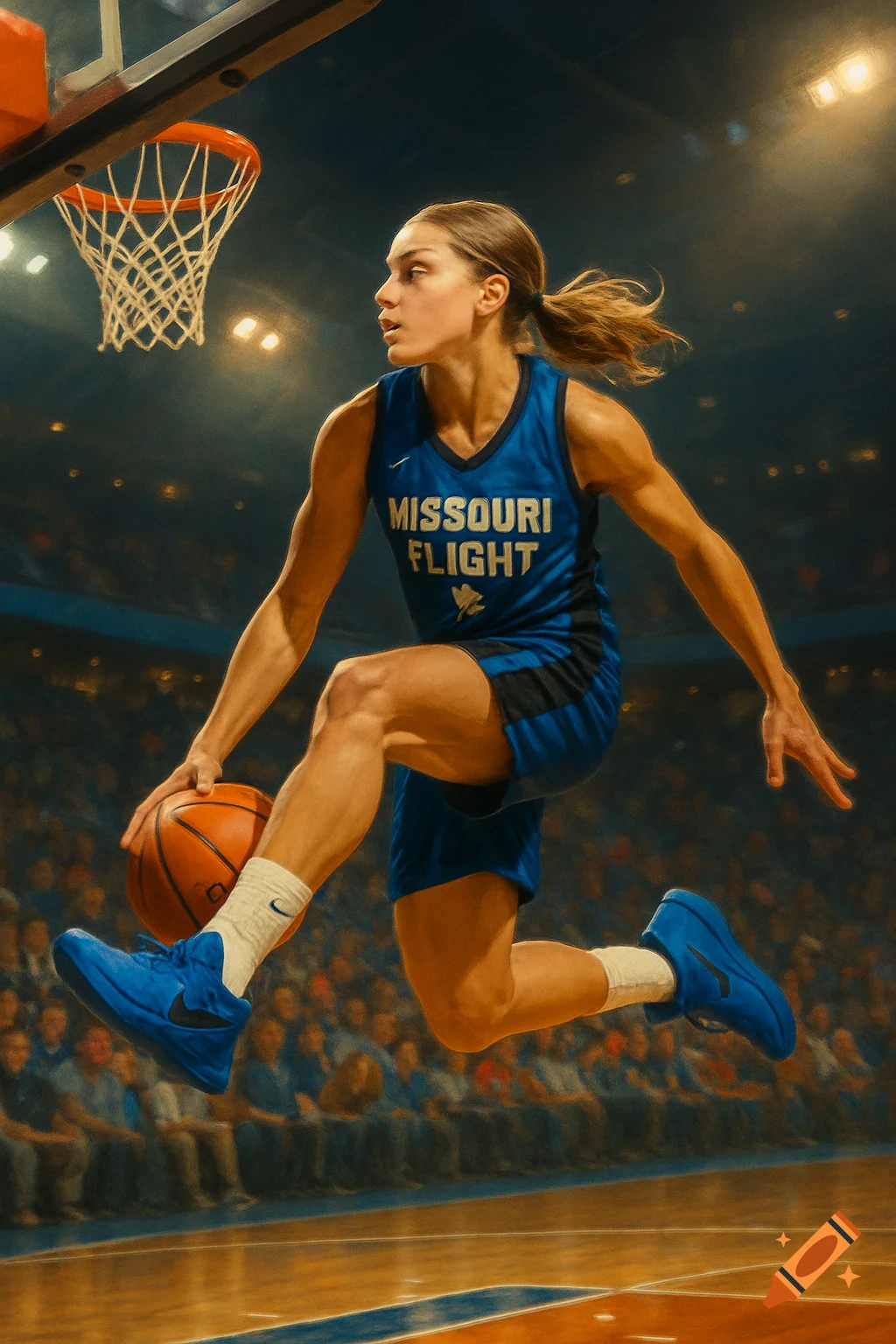 Muscular basketball player in black jersey dunks a ball over an ...