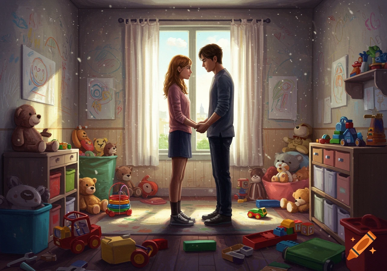 An illustrated young man with a bag steps into a sunlit doorway ...