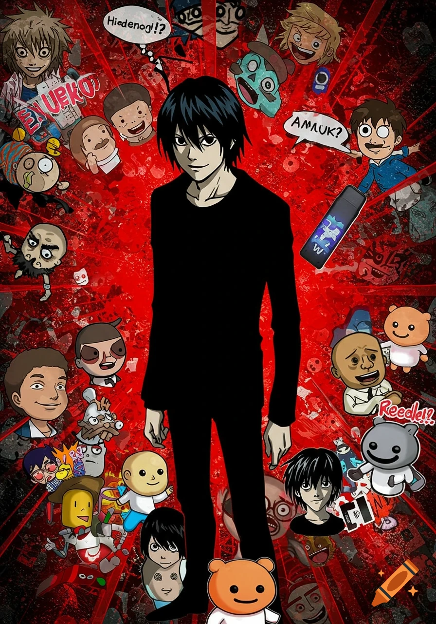 Dark-haired anime character L from Death Note in a black shirt ...