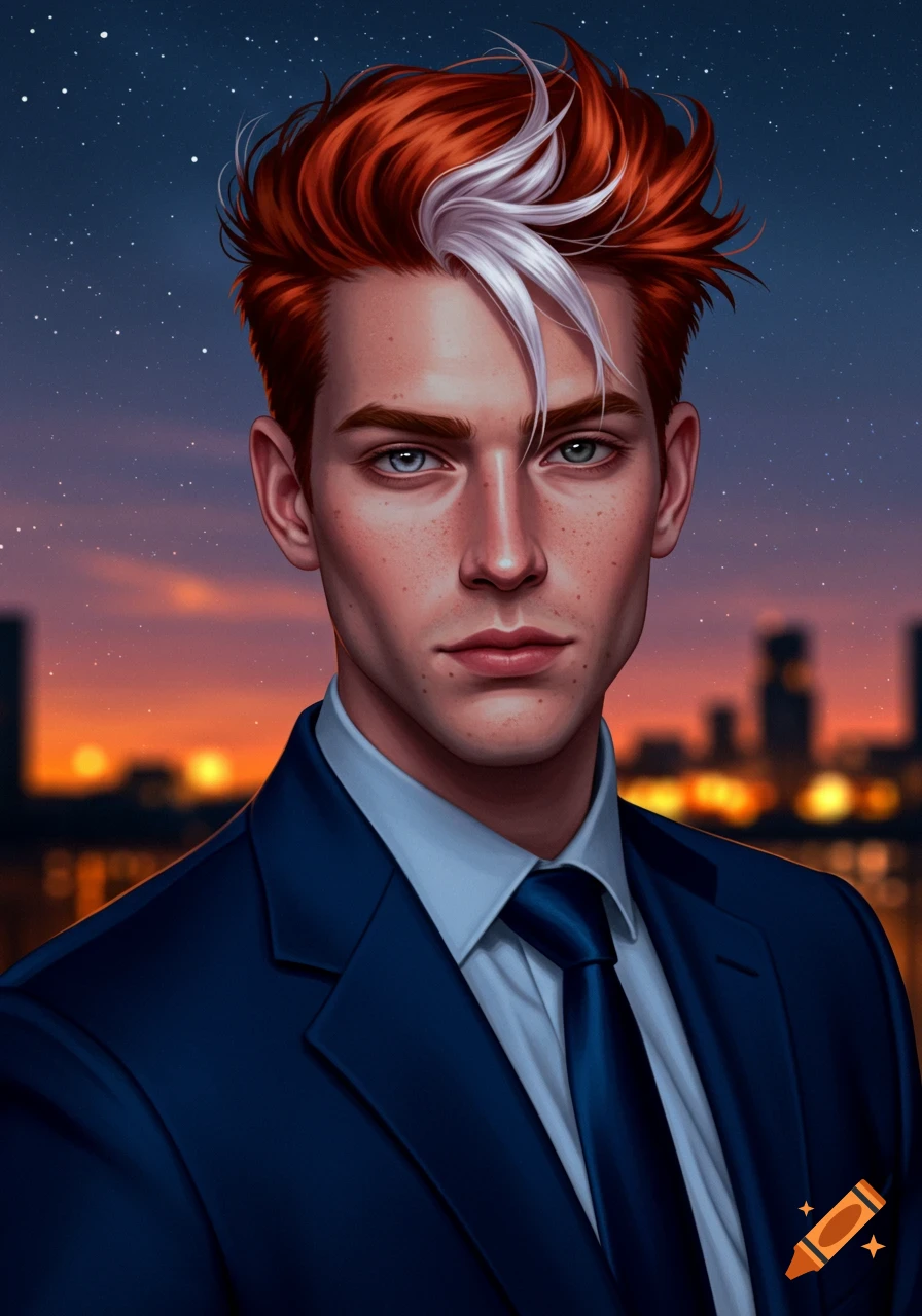 Stylized digital portrait of a young man with red hair and a white ...