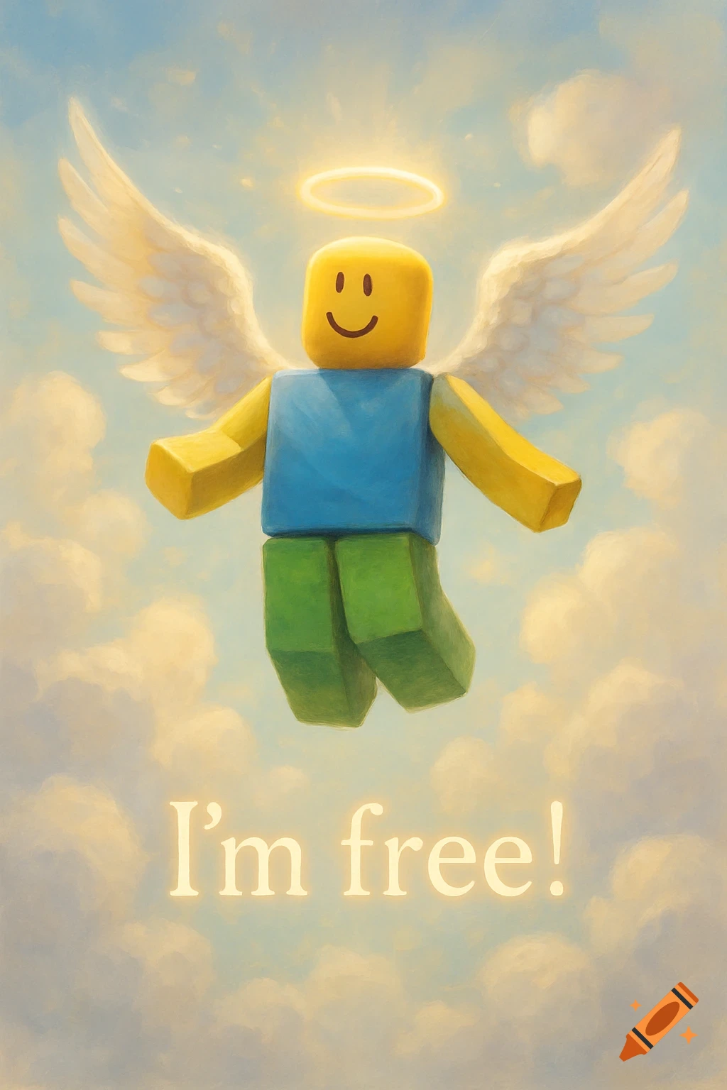 A smiling yellow Roblox noob character with a blue shirt and green ...