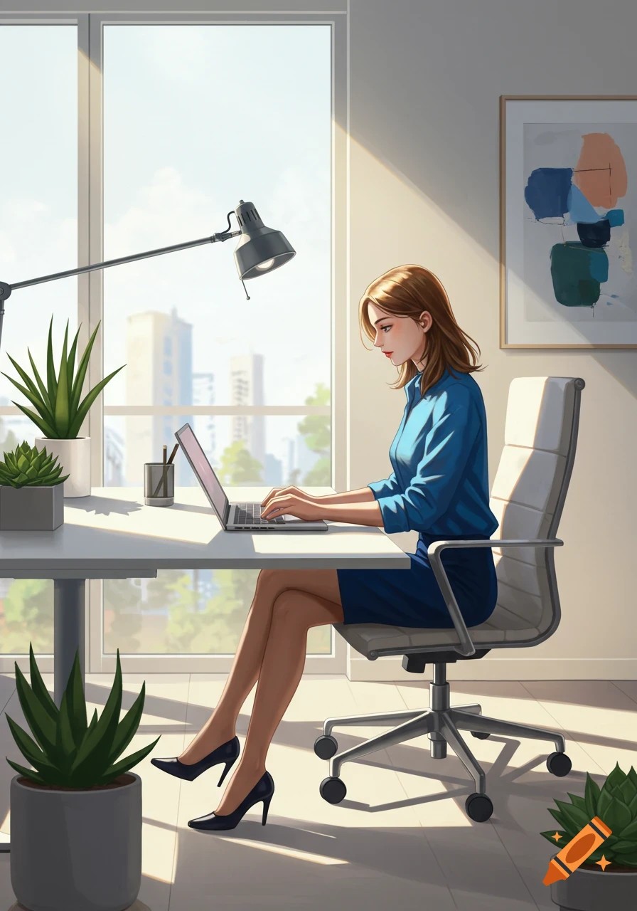 Cartoon avatar of a smiling person with long dark hair, glasses, and a ...