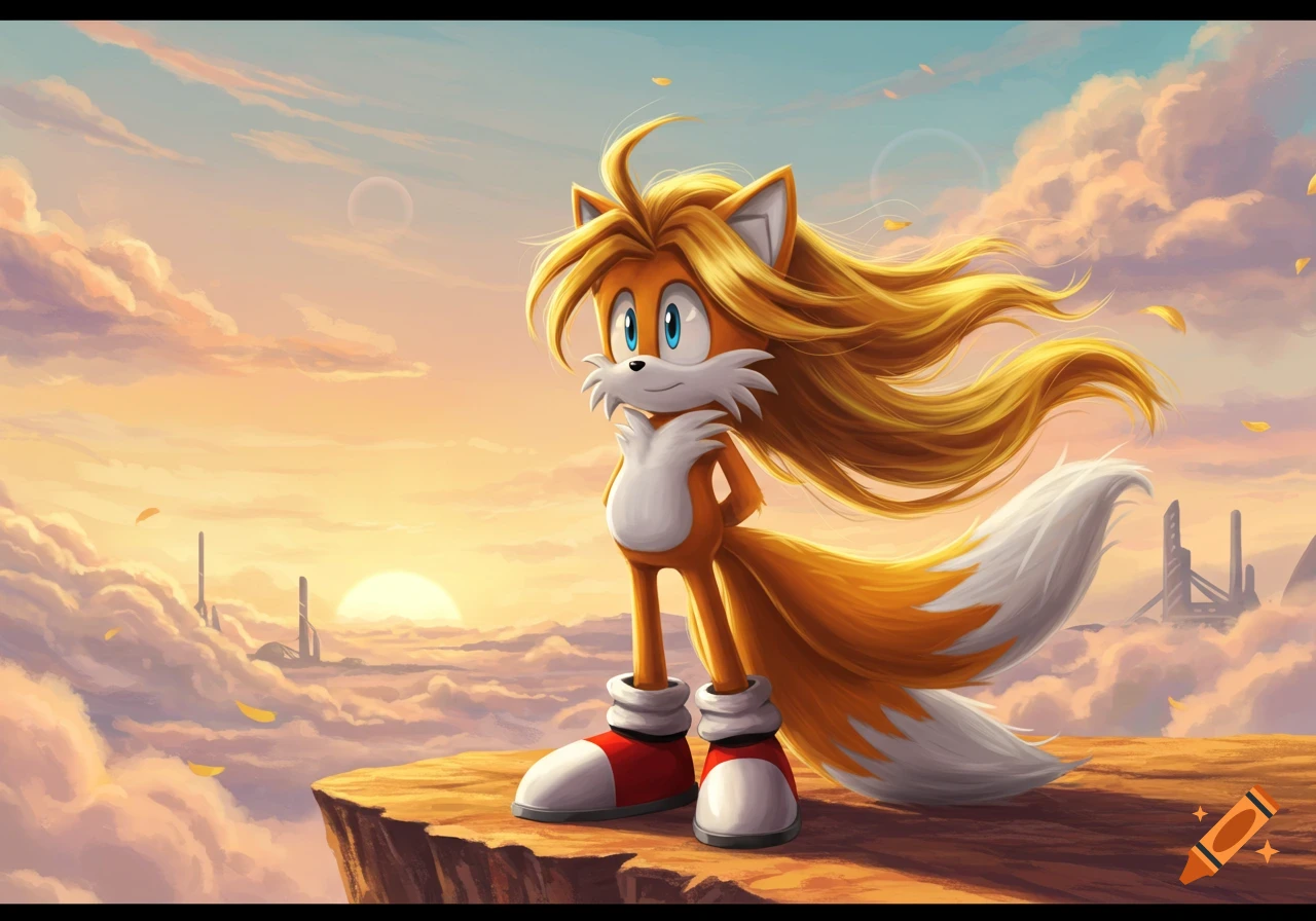 Tails, the orange fox character from Sonic, flies a red biplane named ...