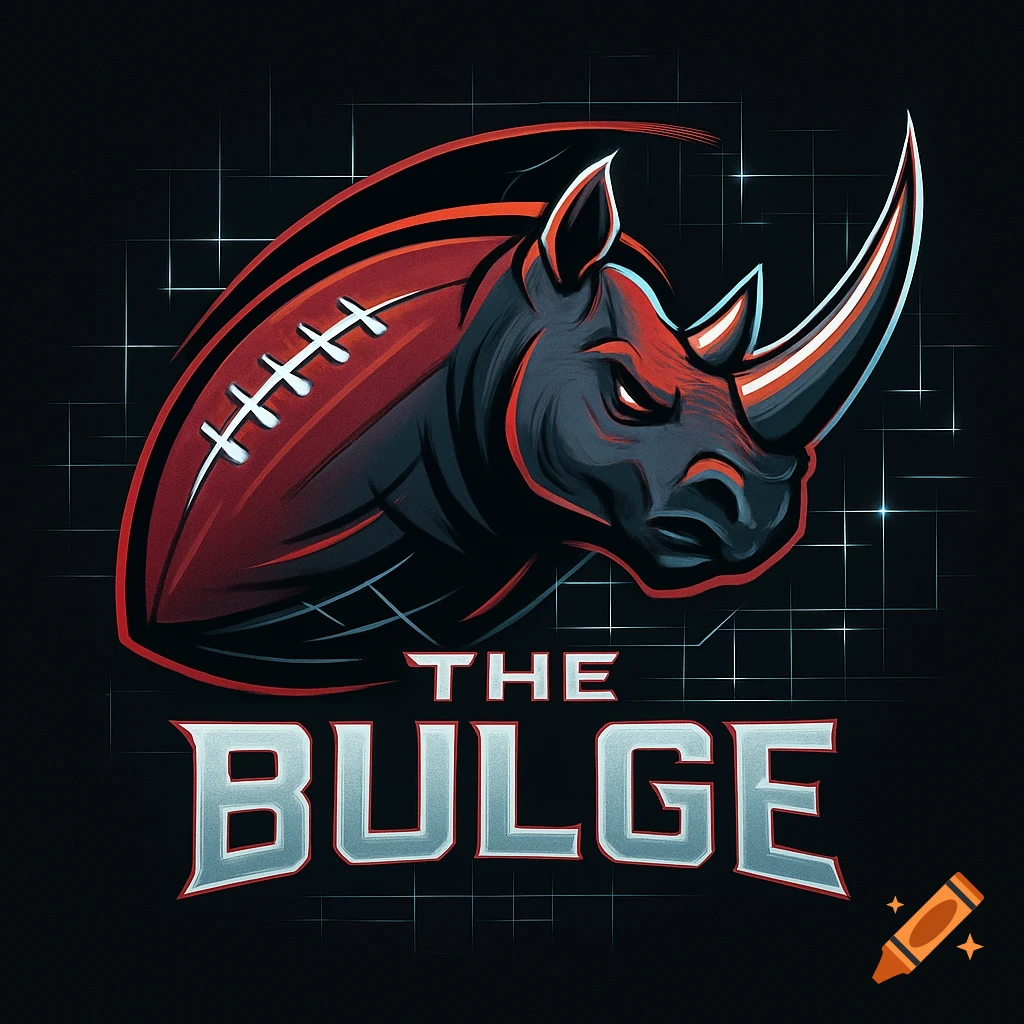 Digital art logo of a stylized black and red rhino head merging with a ...