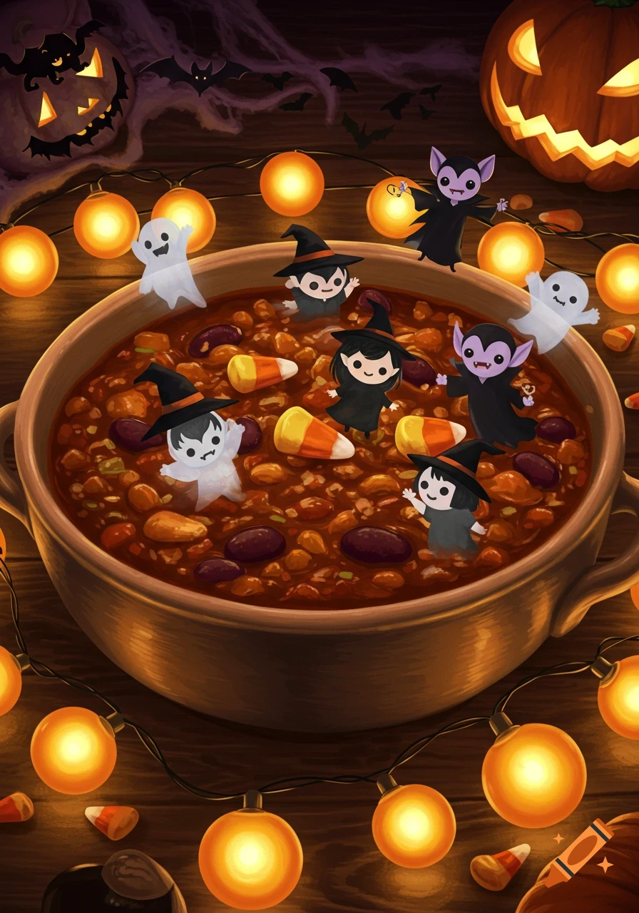 Cartoon Halloween illustration of cute witches, vampires, and ghosts in ...