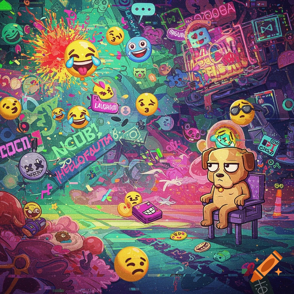 A busy Keith Haring style illustration with dancing figures, devils ...